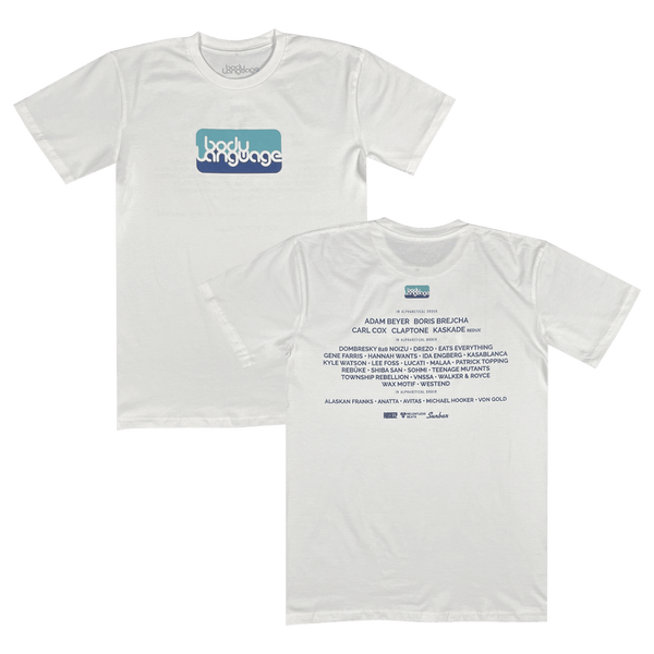 Relentless Beats - Body Language 2022 Lineup White T-Shirt – Hello Merch